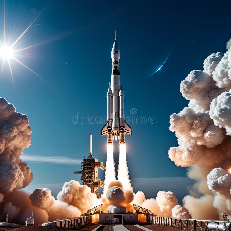 Launch of a Spaceship (launch Vehicle). Stock Illustration ...