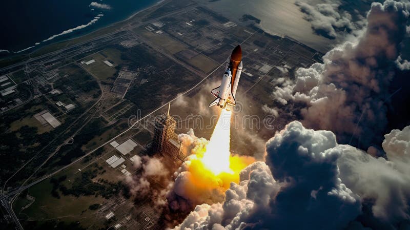 Launch of a Spaceship into Space, Evening Shooting. Generative AI Stock ...