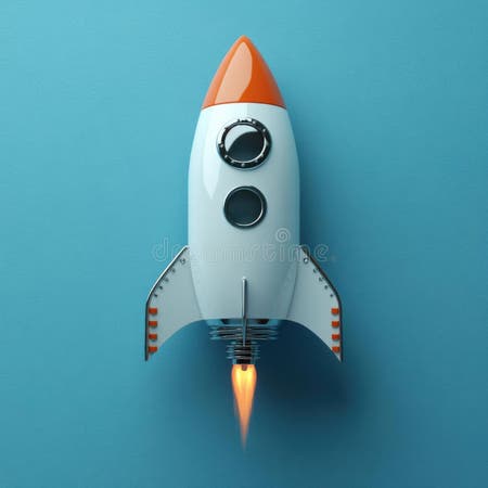 Launch, Spaceship Takeoff on Blue Background with Imagination Theme or ...