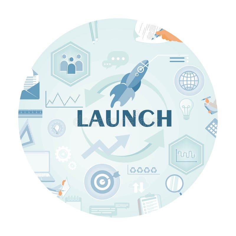 Launch Start Introducing Kick Off New Business Concept Stock Illustration - Illustration of work ...