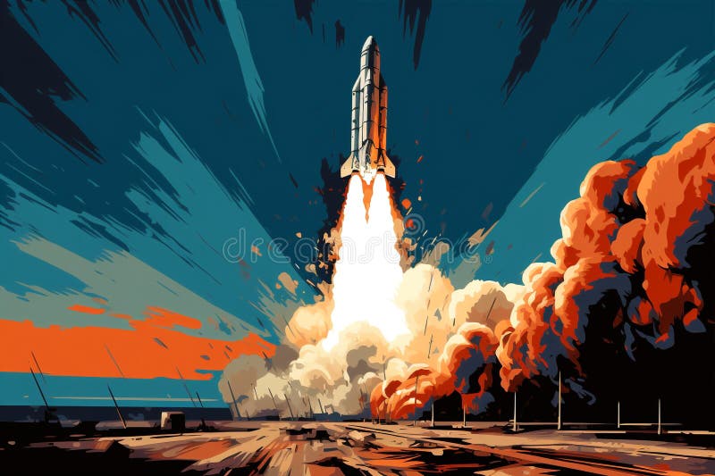 Launch Start Rocket Spaceship Dragon Blue Sky Space Technology Off ...