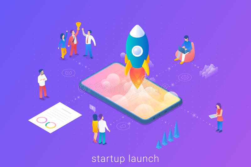 App Startup Mobile Launching Process Flat 3d Isometric Vector Stock ...
