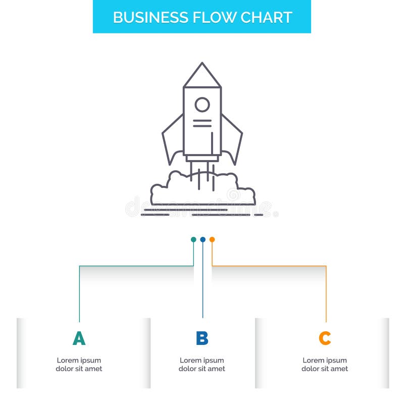 Launch Startup Ship Shuttle Mission Business Flow Chart Design With 3 Steps Line Icon For