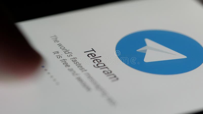 Launch of Telegram Application. Someone is Touching Smartphone Screen ...