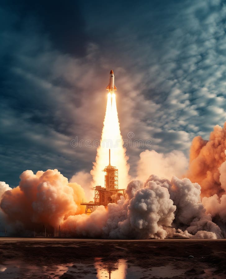 Launch Tower Taking Off a Space Shuttle at NASA Stock Illustration ...