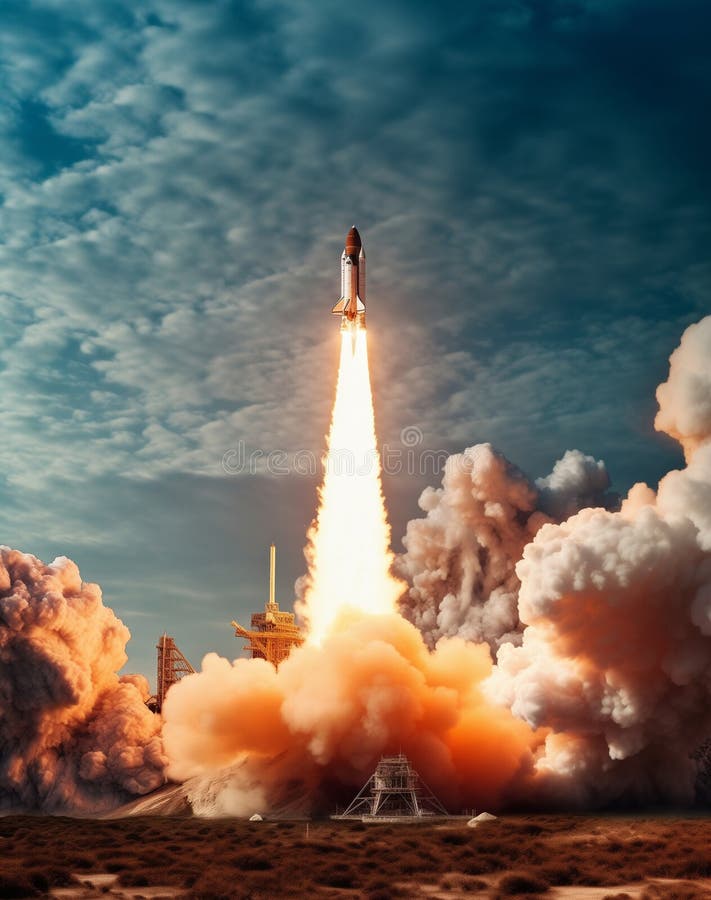 Launch Tower Taking Off a Space Shuttle at NASA Stock Illustration ...