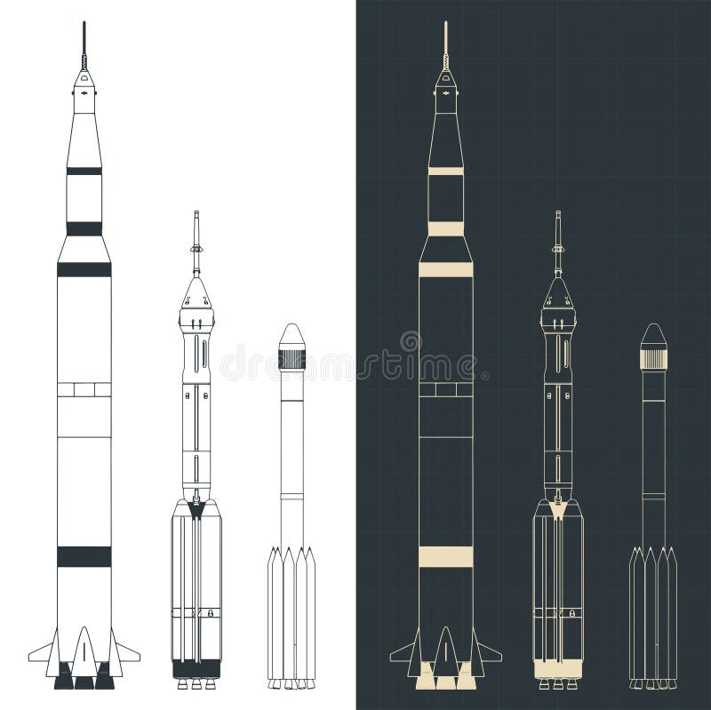 Launch vehicles blueprints stock vector. Illustration of science ...