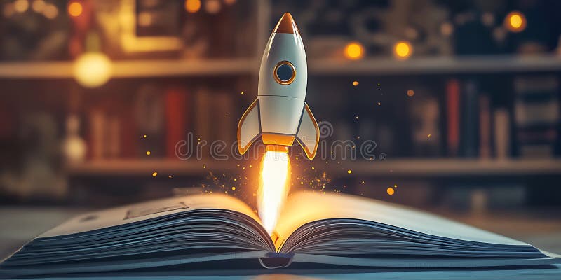 Launch Your Ideas Book Rocket Inspiration Background Wallpaper Stock ...
