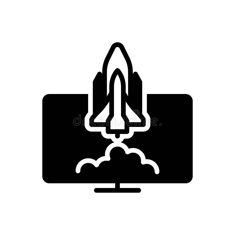 Black Solid Icon for Launches, Rocket and Project Stock Vector ...