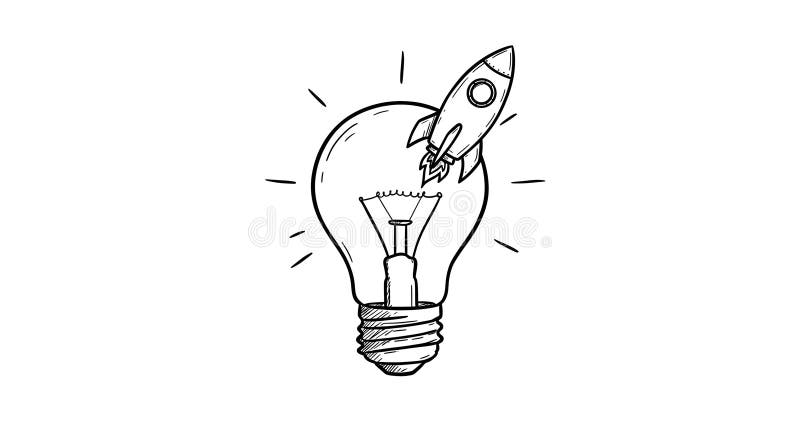 Launching Creative Ideas: Light Bulb and Rocket Sketch Stock ...