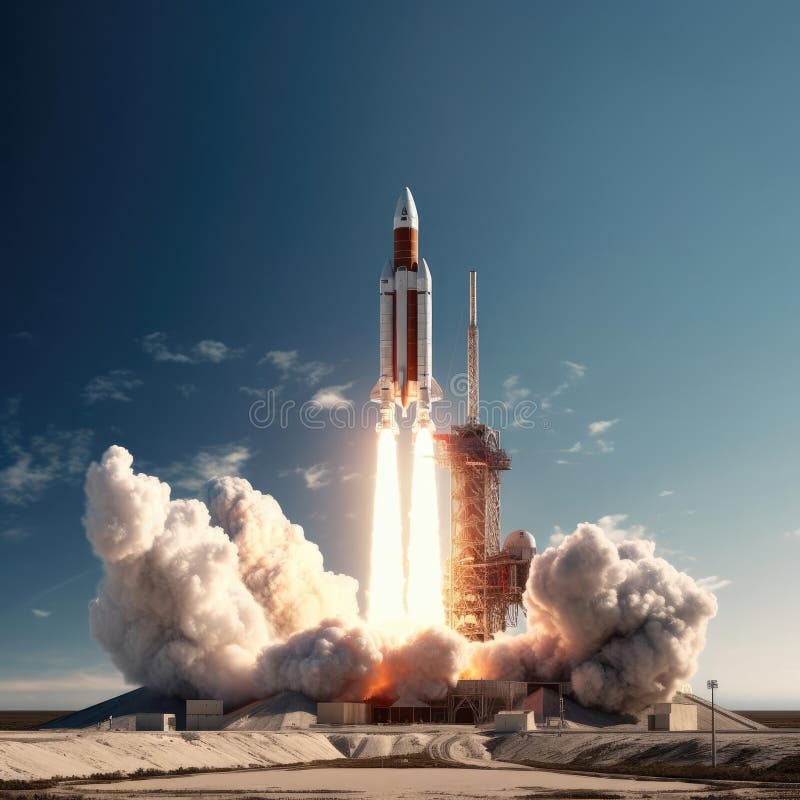 Launch of a Large Space Rocket Stock Illustration - Illustration of ...
