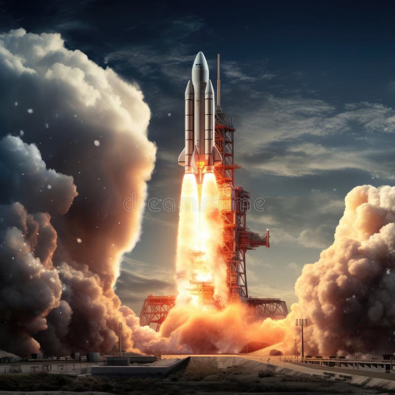 Launch of a Large Space Rocket Stock Illustration - Illustration of ...
