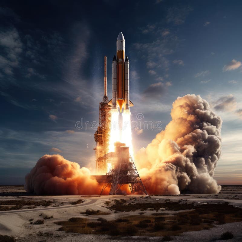 Launch of a Large Space Rocket Stock Illustration - Illustration of ...