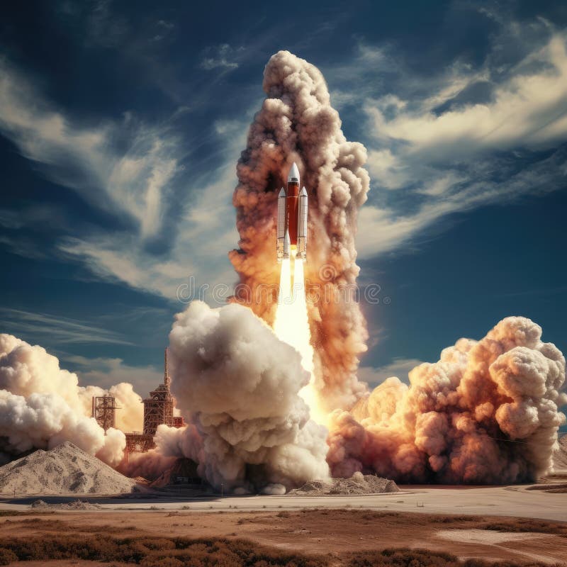 Launch of a Large Space Rocket Stock Illustration - Illustration of ...