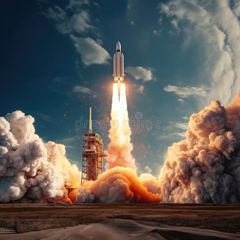 Launch of a Large Space Rocket Stock Illustration - Illustration of ...