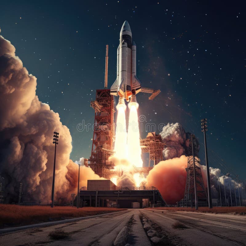 Launch of a Large Space Rocket Stock Illustration - Illustration of ...