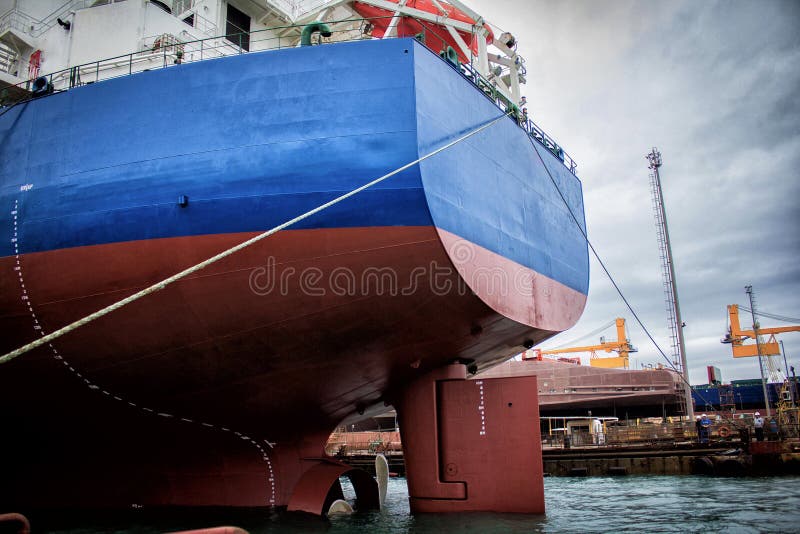 Launching of Renovated Tanker Cargo Ship from Dock To Water Stock Photo ...