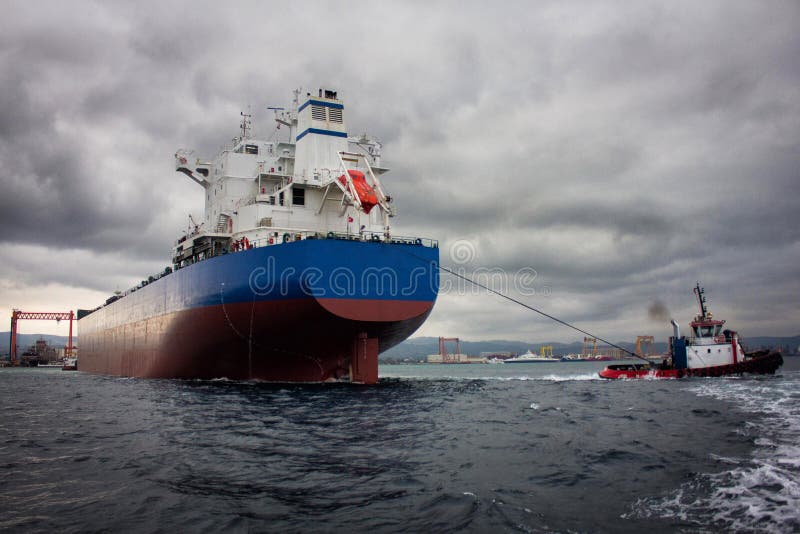 Launching of Renovated Tanker Cargo Ship from Dock To Water Stock Image ...