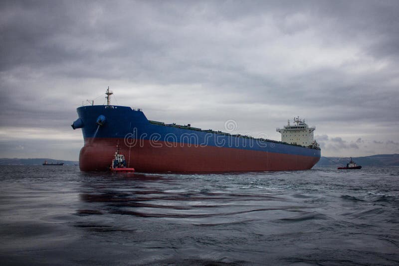 Launching of Renovated Tanker Cargo Ship from Dock To Water. Stock ...