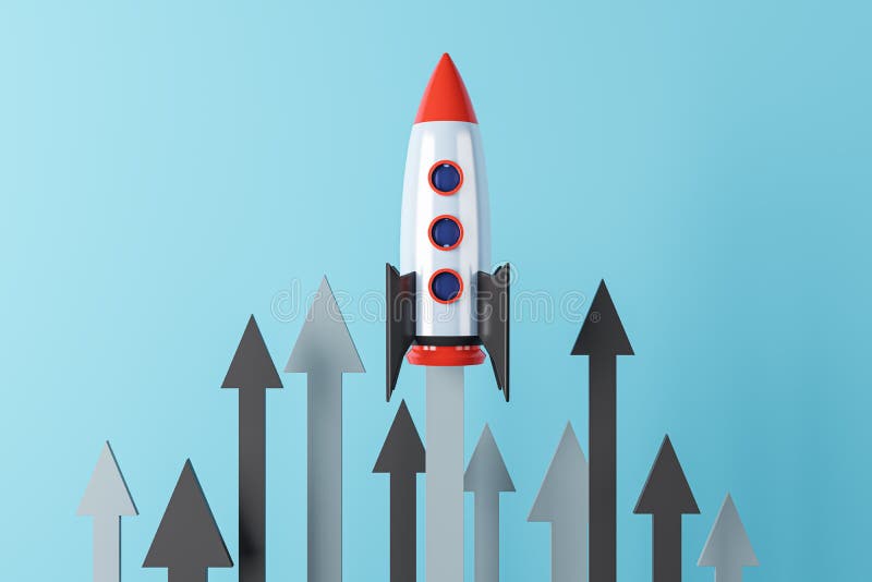 Launching Rocket with Arrows on Background. Start Up and New Beginning ...