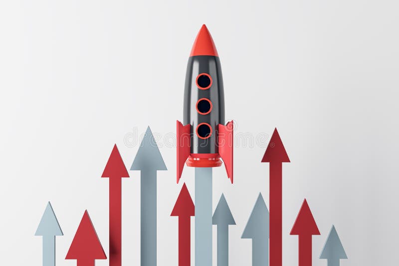 Launching Rocket with Arrows on Background. Start Up and New Beginning ...