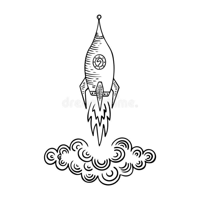 Rocket Drawing in space. stock vector. Illustration of drawing - 54301263