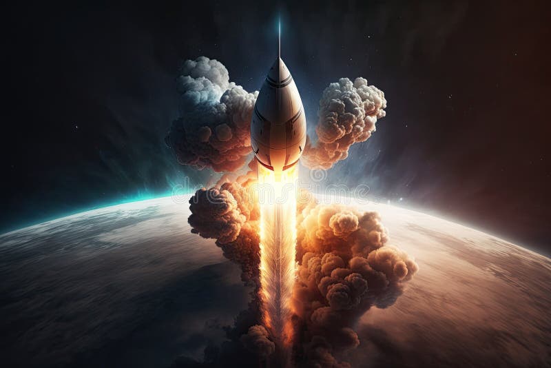 Launching a Rocket of the Future into Space from a Planet Stock ...