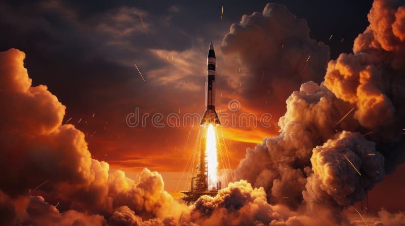 Launching a Rocket with a Lot of Smoke and Fire Stock Illustration ...
