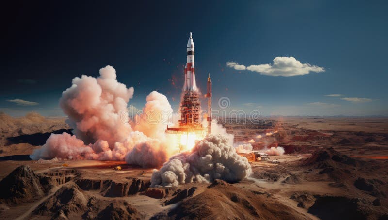 Launching a Rocket with a Lot of Smoke and Fire Stock Illustration ...