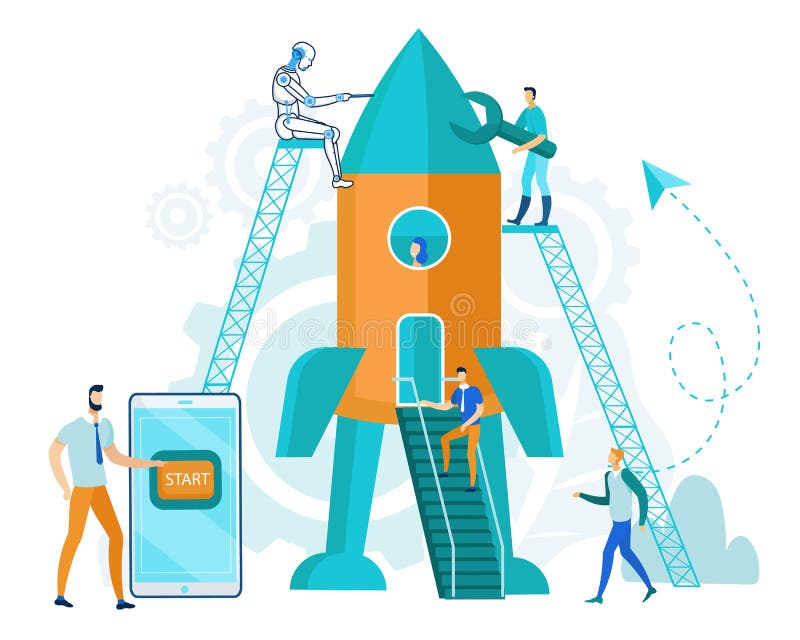 Launching Rocket from Mobile Phone Illustration. Stock Vector ...