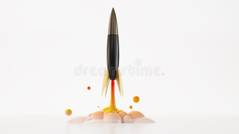Launching Rocket Model Taking Off Against White Background Stock ...