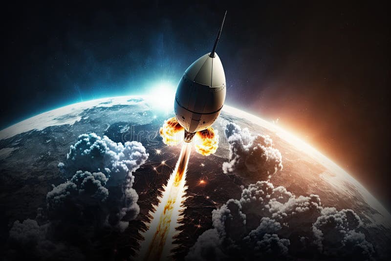 Launching a Rocket from a Planet into Space Against the Background of ...