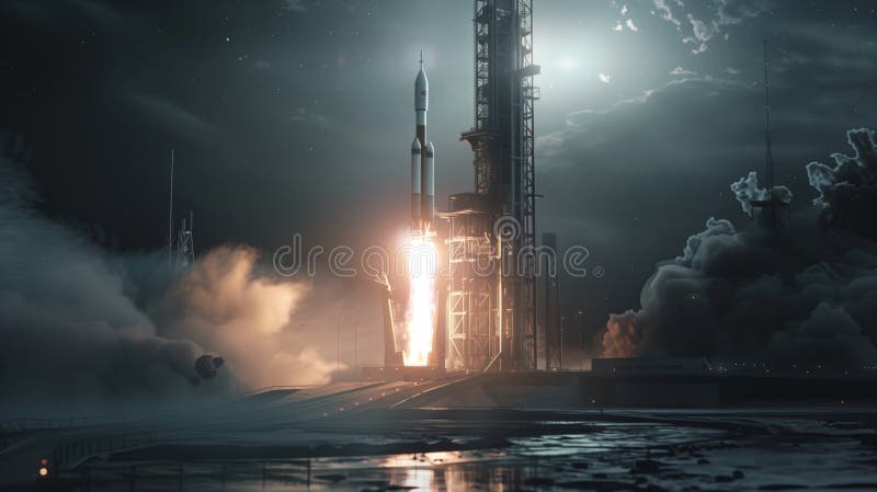 Launching A Rocket Into Space From The Cosmodrome The Rocket Takes Off