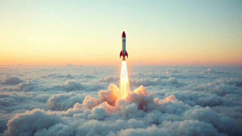 Launching a Rocket into Space Soaring Above the Clouds Stock Image ...