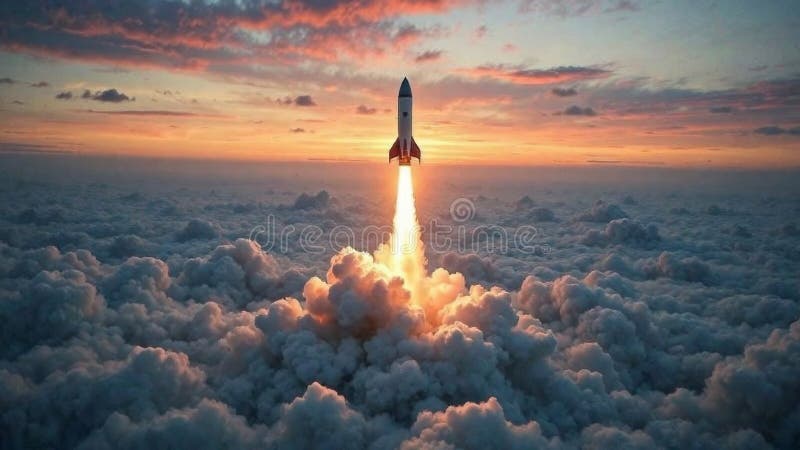 Launching a Rocket into Space Soaring Above the Clouds Stock Image ...