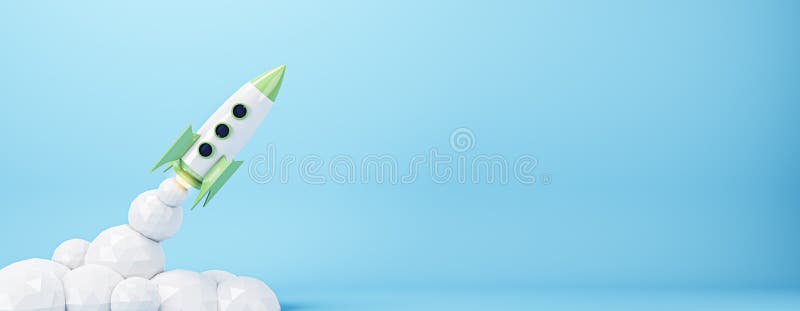 Launching Rocket on Wide Background with Mock Up Place. Start Up, New ...