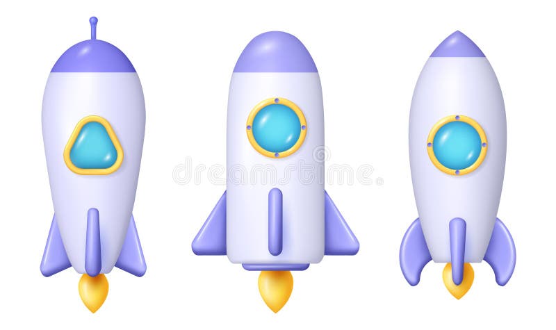 Launching Rocket with Window, 3d Spaceship Design Stock Vector ...