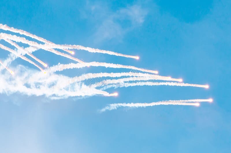 Jet Military Plane MIG 21 Launching Rockets Flares at an Airshow Stock ...