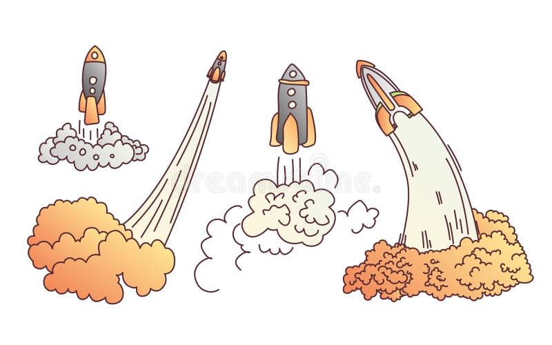 Launching Rockets Vector Cartoon Illustration. Rocket Launch Vector ...