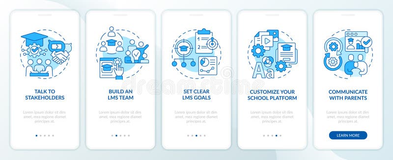 Launching School LMS Blue Onboarding Mobile App Screen Stock ...