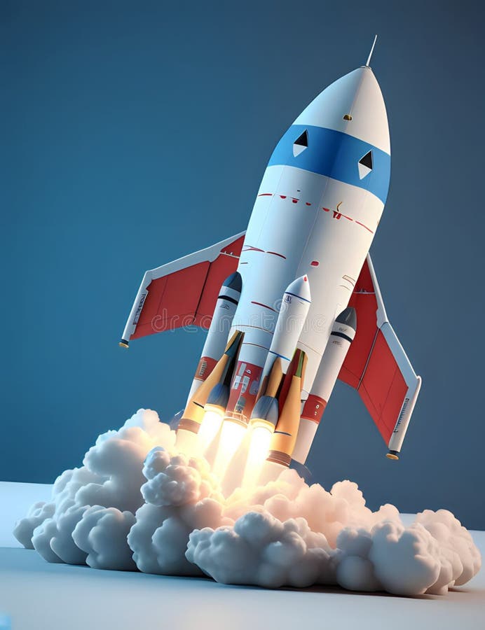 Launching Space Craft. Technology Development Process. Space Rocket Launch. 3d Render Stock ...