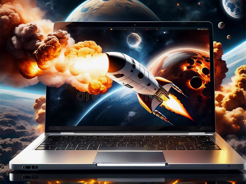 Launching Space Rocket Laptop Screen Galaxy Universe Space Background ...