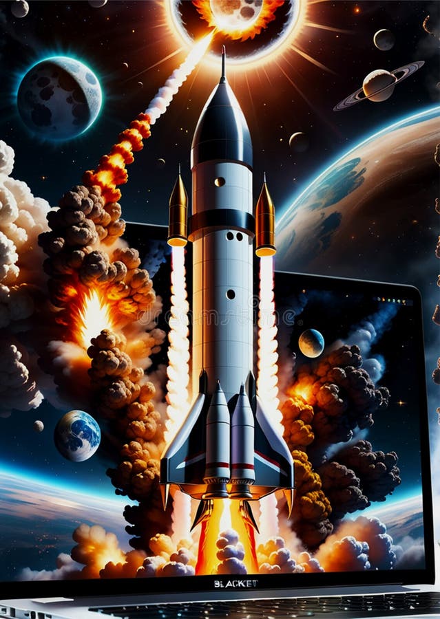 Launching Space Rocket Laptop Screen Galaxy Universe Space Background ...