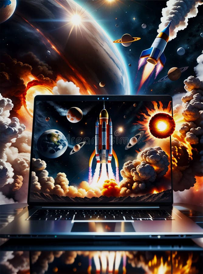 Launching Space Rocket Laptop Screen Galaxy Universe Space Background ...