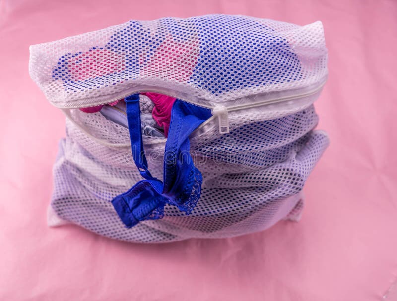 Laundry Bag on Pink Background Stock Image - Image of lingerie, cleaner ...