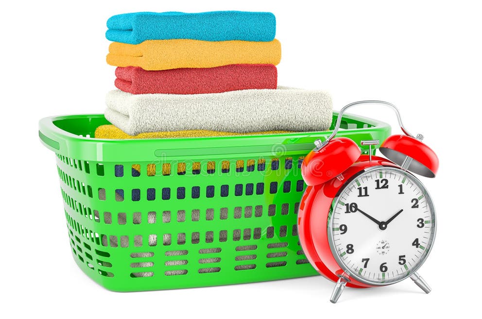 Laundry Basket with Alarm Clock, 3D Rendering Stock Illustration ...
