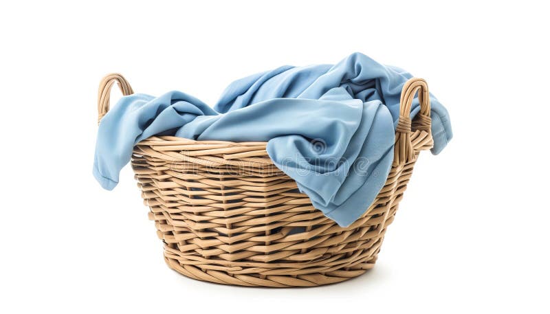 Laundry Basket with Blue Sheets Isolate Background. Stock Illustration ...