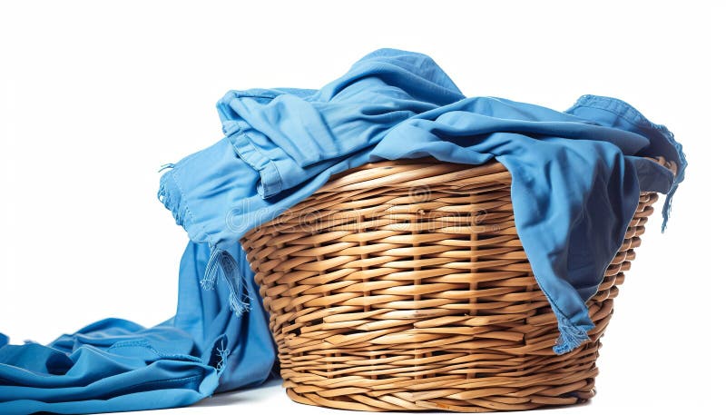 Laundry Basket with Blue Sheets Isolate Background. Stock Illustration ...