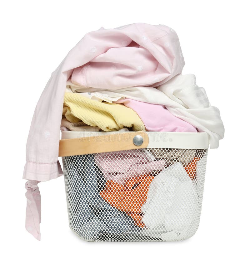 Laundry Basket with Clean Colorful Clothes Isolated on White Stock ...