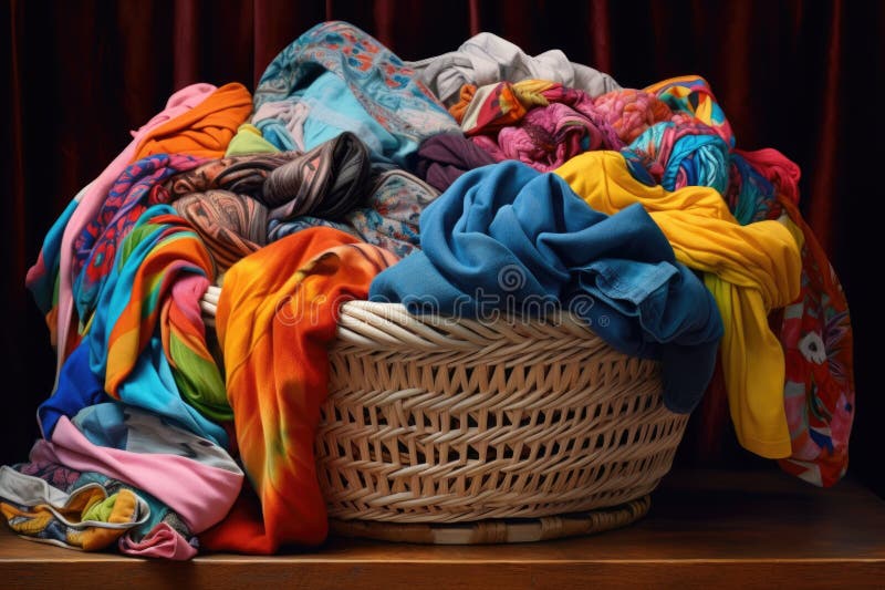 Laundry Basket Overflowing with Freshly Laundered Linens Stock ...